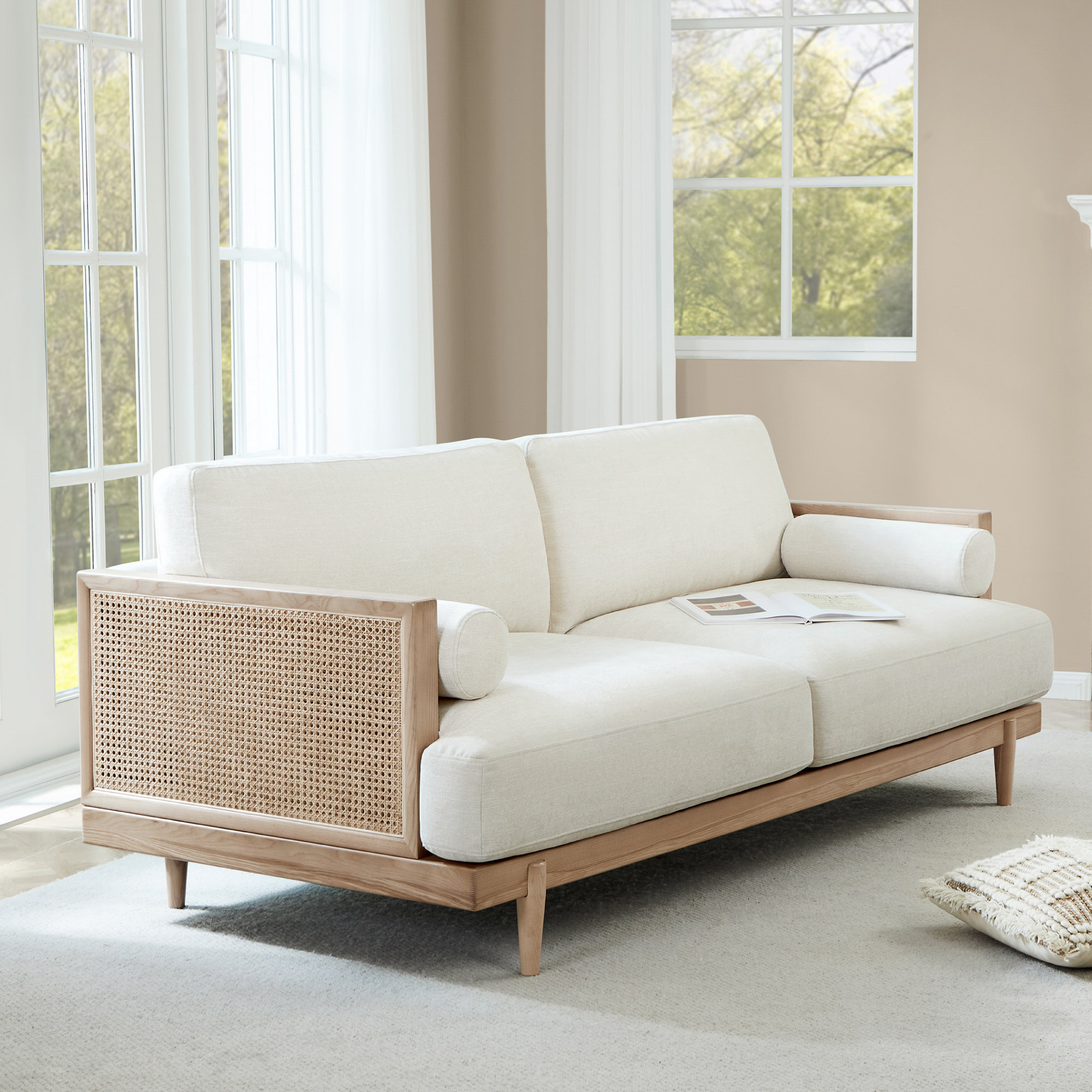 Ahlea 78.75 W Natural Cane Upholstered Sofa Gracie Oaks